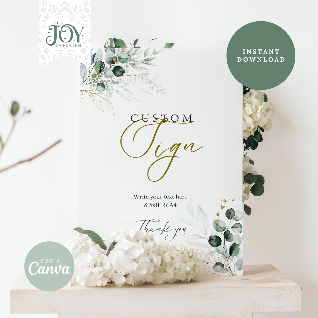 Eucalyptus Wedding Sign Template: Custom Greenery Decor (instant ...