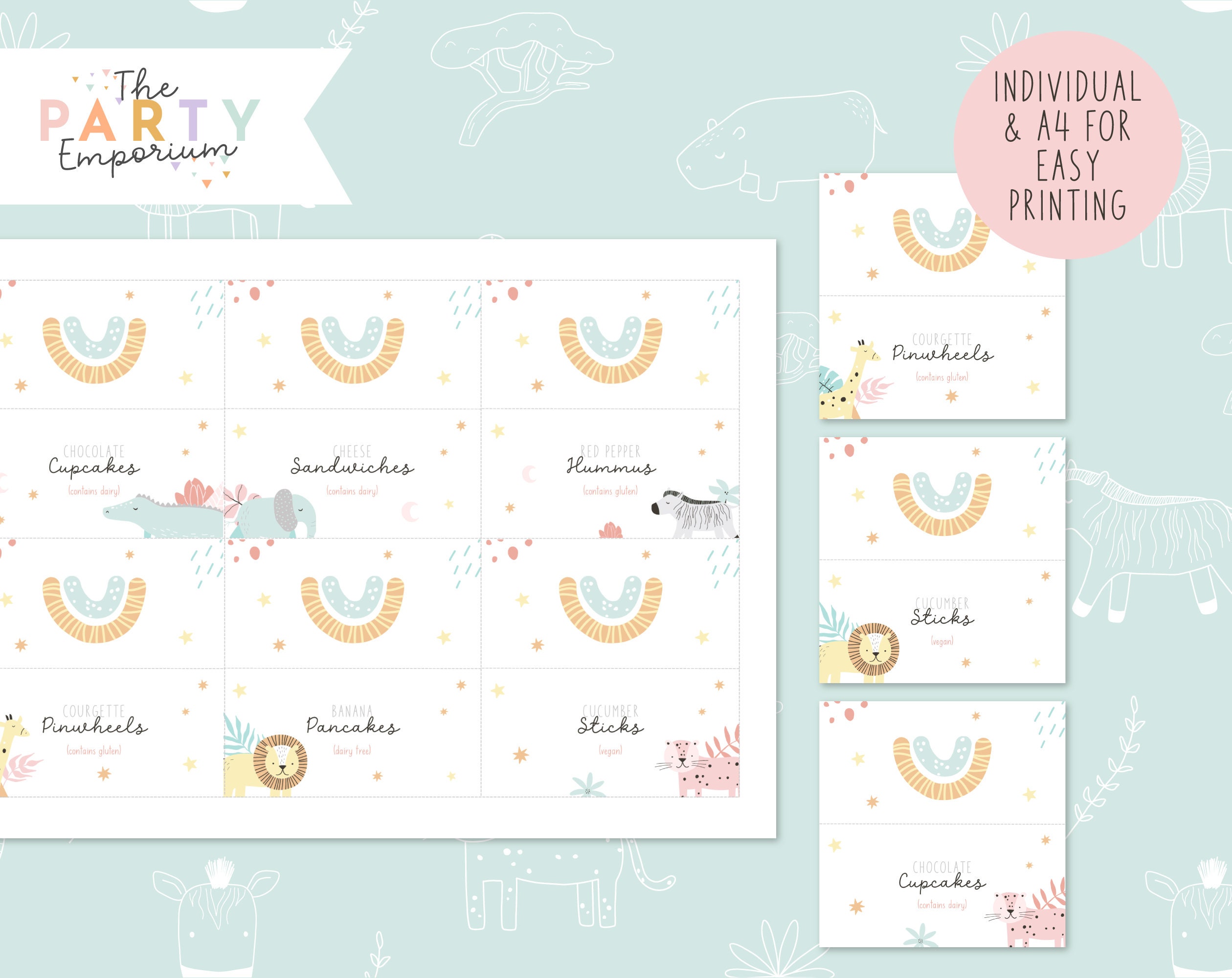 Rainbow Safari Food Labels for Birthday Instant Download and Printable ...