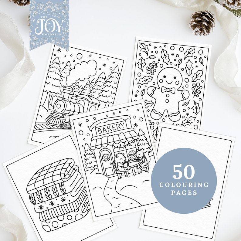 50 Winter Coloring Sheets, Printable Holiday Pages for Kids and Adults ...