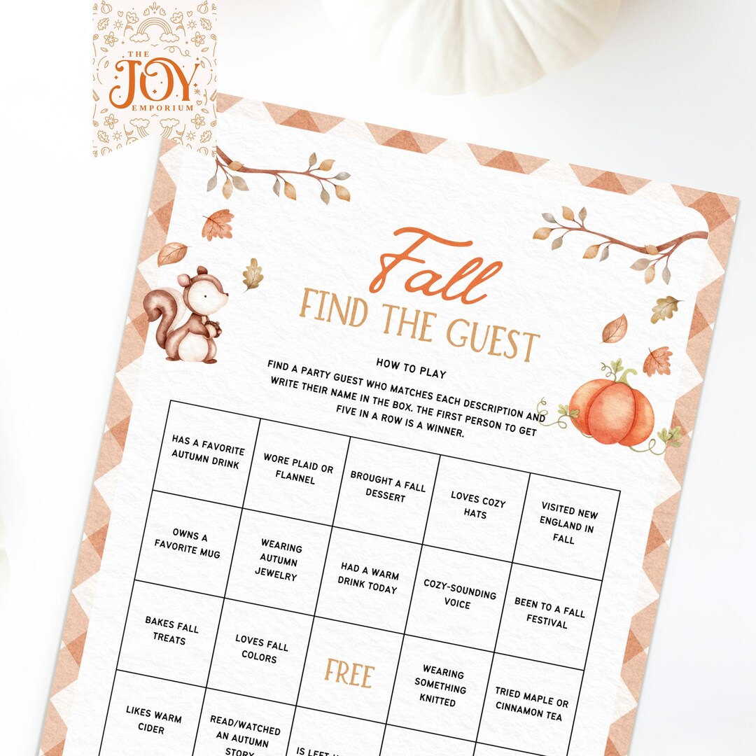 Fall Find the Guest Bingo: Printable Party Icebreaker (digital Download ...