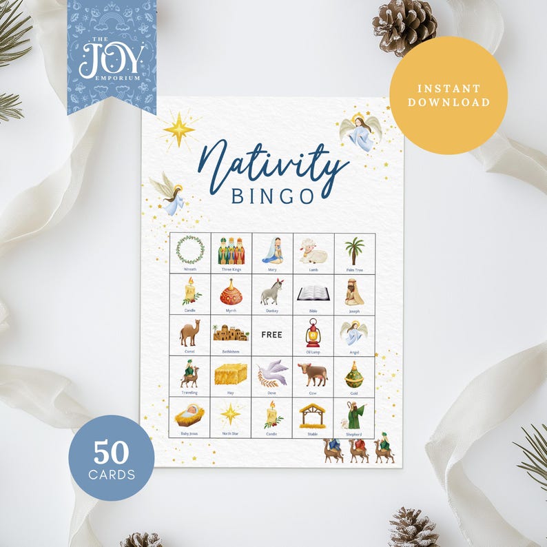 Nativity Bingo Game | 50 Printable Cards | Christmas Nativity Cards ...