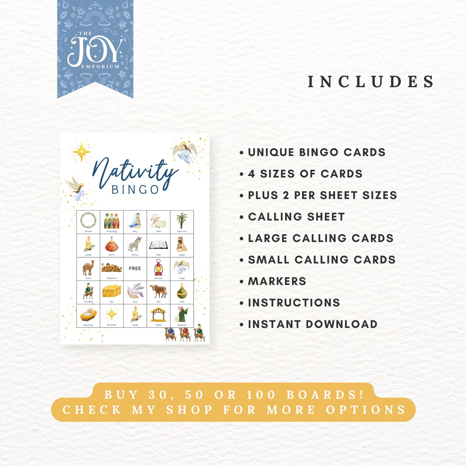 Nativity Bingo Game | 50 Printable Cards | Christmas Nativity Cards ...