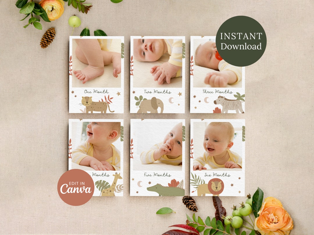 Neutral Safari Milestone Photo Banner for 1st Birthday Instant Download ...