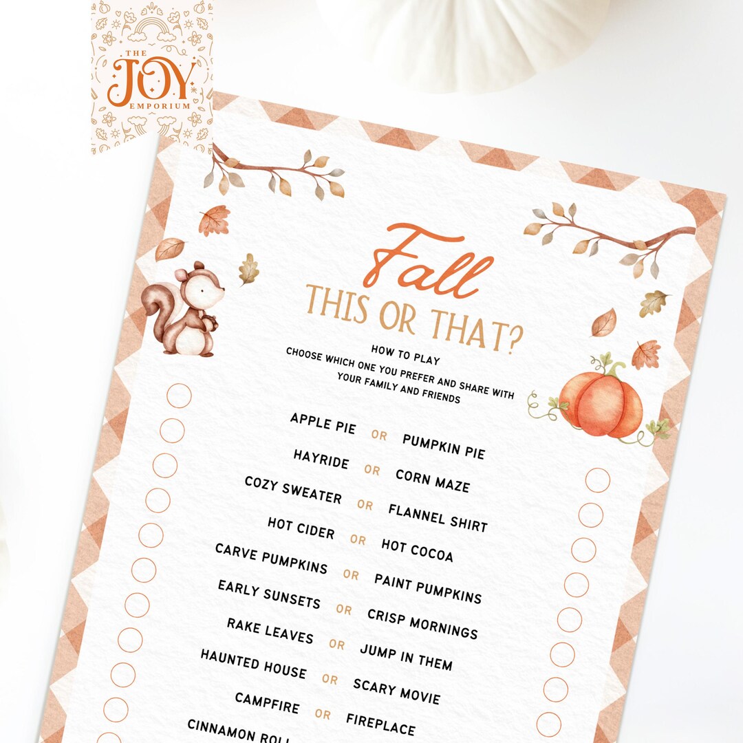 Fall Would You Rather Game: Thanksgiving Party Printable (digital ...