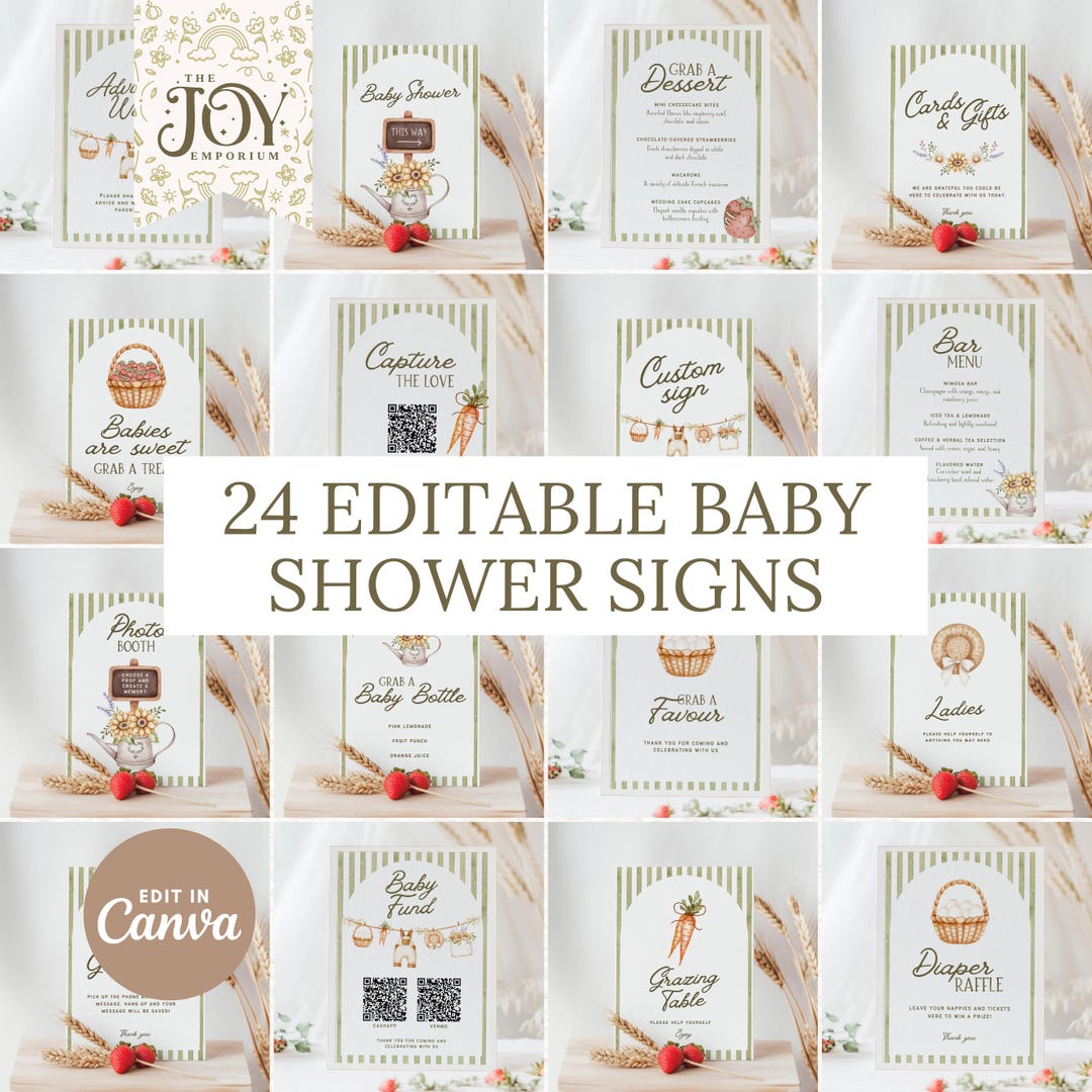 Rustic Farmers Market Baby Shower Sign Bundle: Editable Canva ...