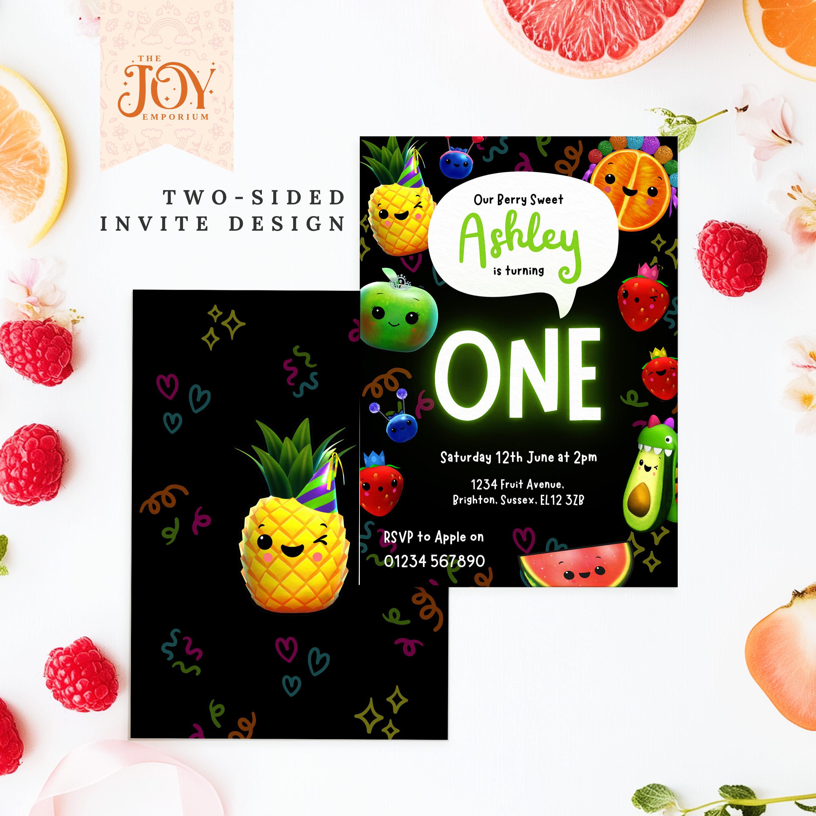 Dancing Fruit Party Invite Hey Bear Birthday Digital Invitation ...