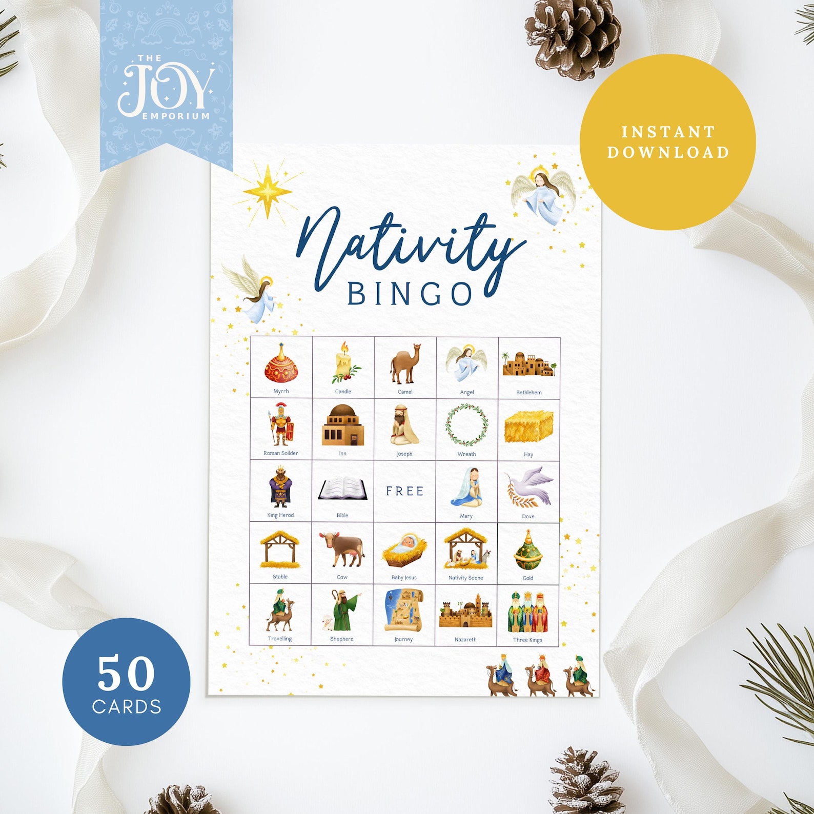 Nativity Bingo Game | 50 Printable Cards | Christmas Nativity Bingo ...