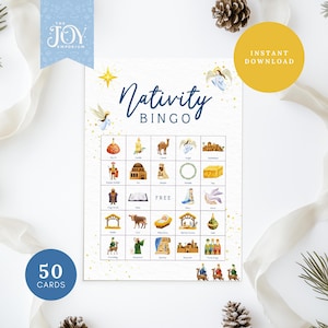 Nativity Bingo Game | 50 Printable Cards | Christmas Nativity Bingo ...