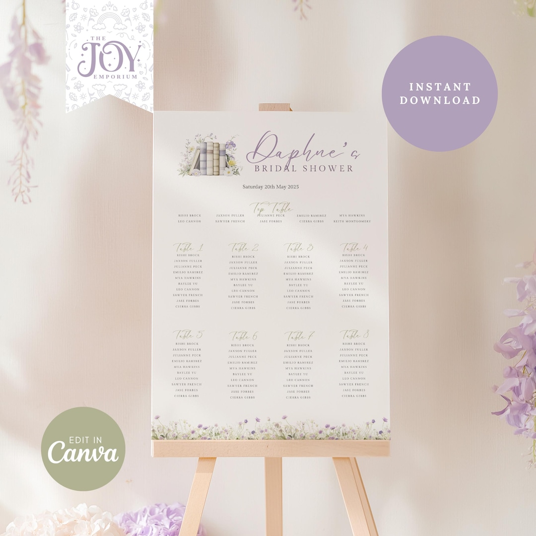 Book Themed Wedding Seating Chart: Lilac Florals (editable Template) - Etsy