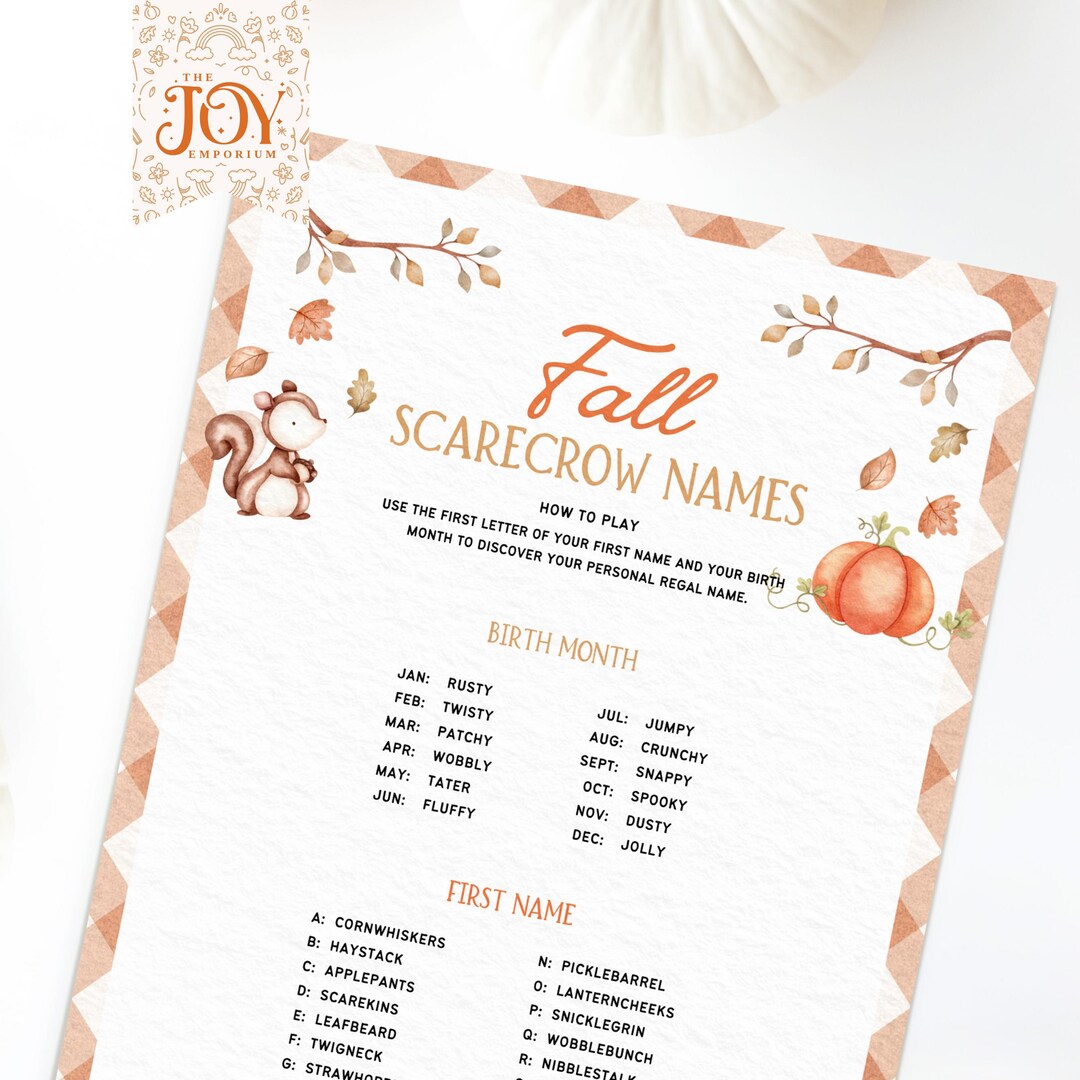 Fall Scarecrow Name Game: Printable Thanksgiving Activity (US & UK ...