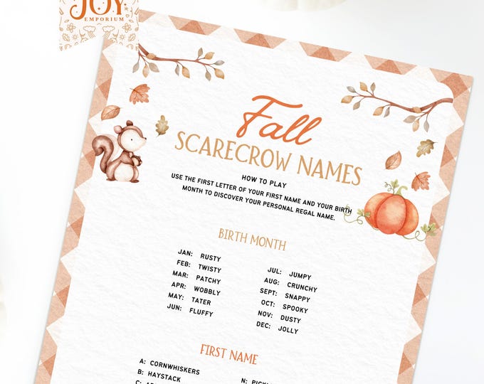 Scarecrow Name Game Printable, What's Your Scarecrow Name Game, Name ...