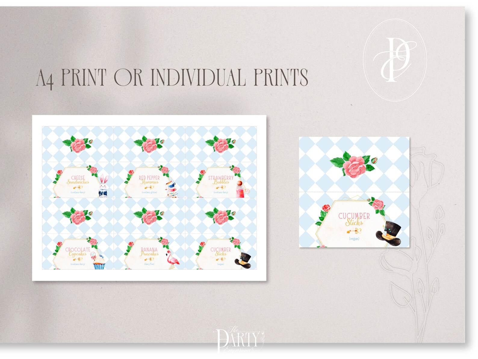 Alice in Wonderland Party Food Labels, Mad Hatter Eat Me Food Cards ...