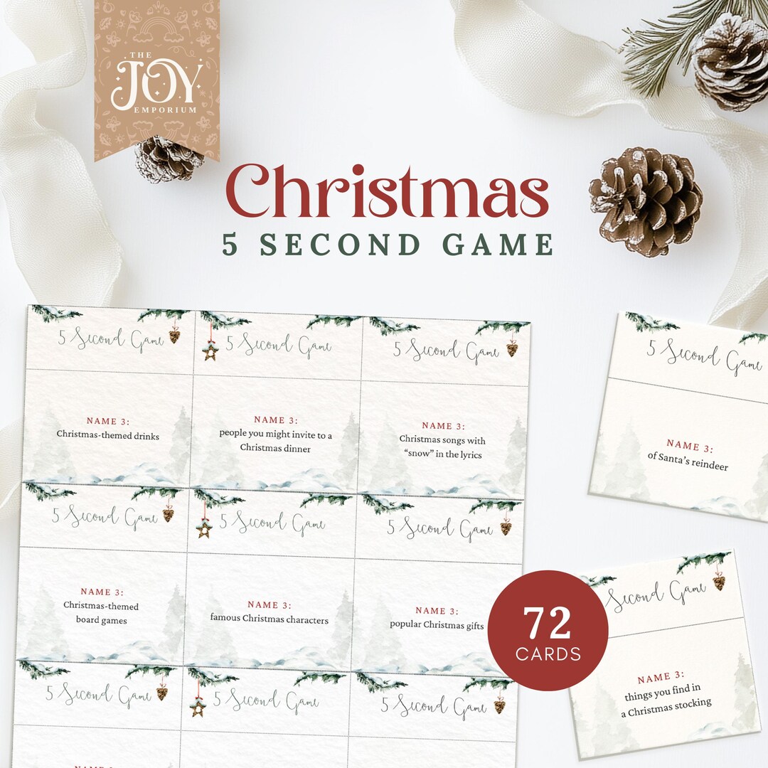 5 Second Christmas Game | Fun Printable Activity for Family | Holiday ...