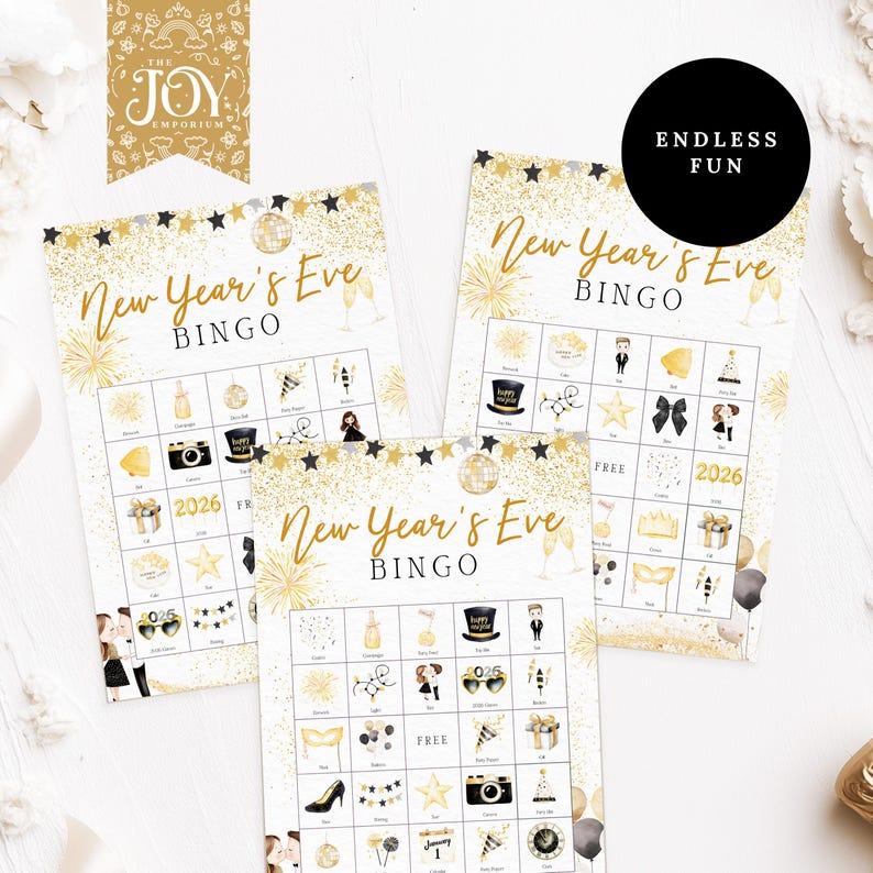 50 New Years Bingo Cards, Fun Printable Game for New Year Party ...