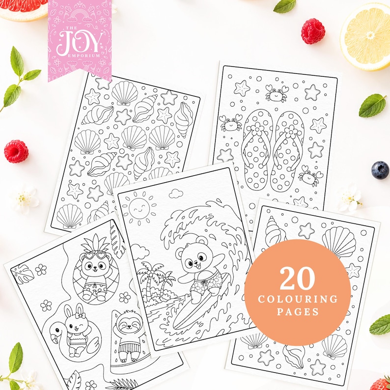 Summer Activity Coloring Pages: Beach Tropical Fun for Kids | Printable ...