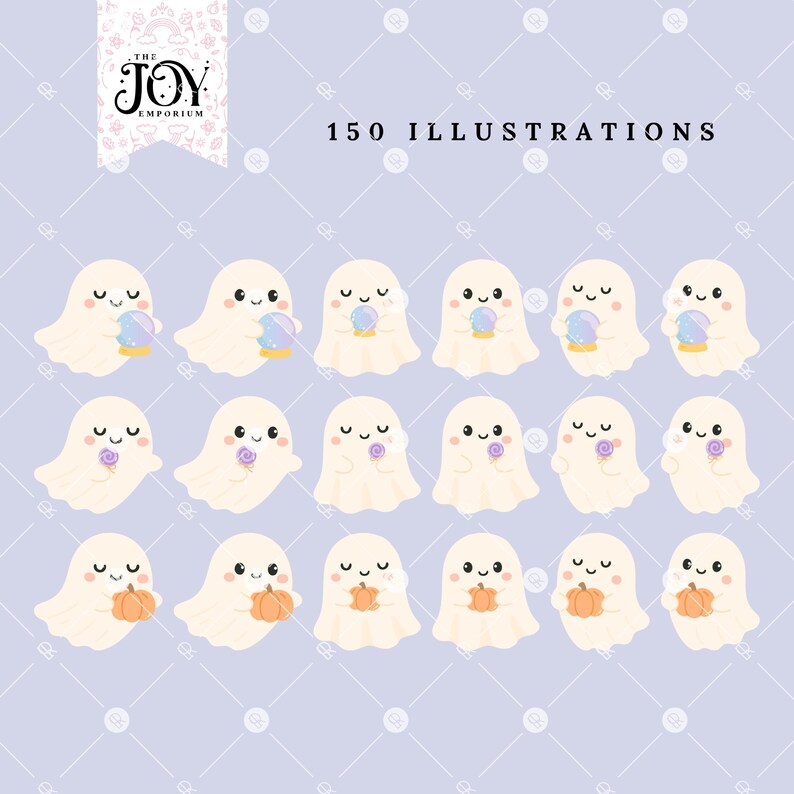 Ghost Kawaii Clipart Bundle – Cute Halloween PNG Designs for ...