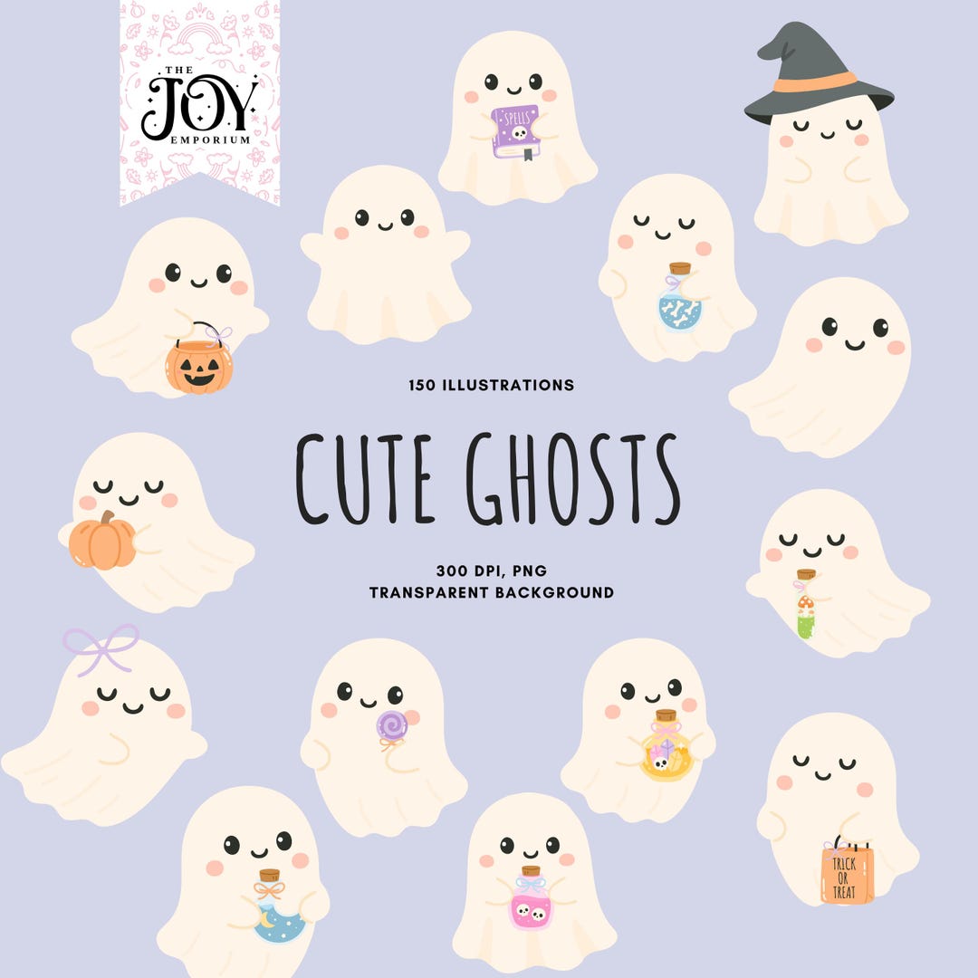 Ghost Kawaii Clipart Bundle – Cute Halloween PNG Designs for ...