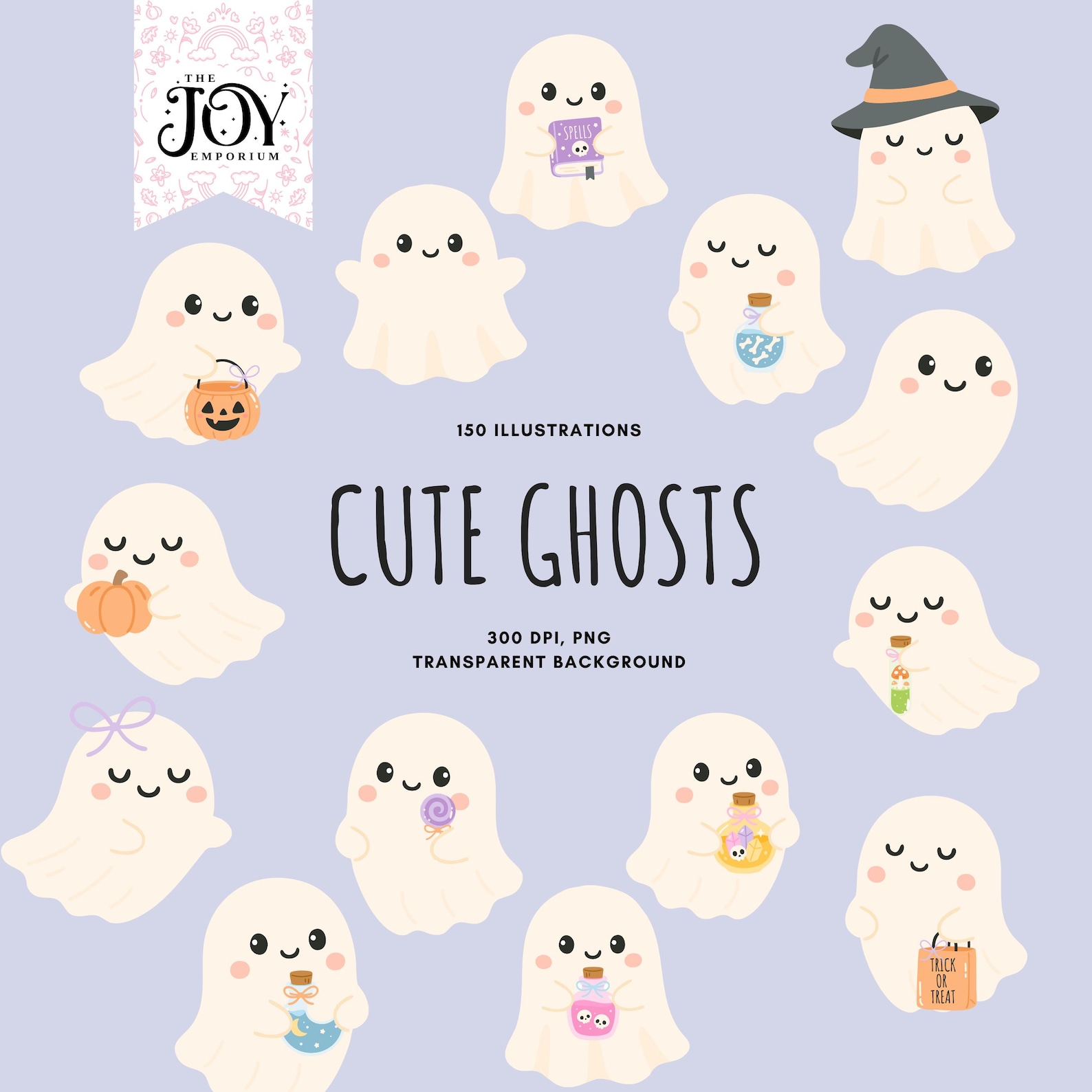 Ghost Kawaii Clipart Bundle – Cute Halloween PNG Designs for ...