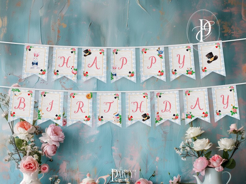 Alice in Wonderland Bunting Playing Card Banner Happy Birthday Mad ...