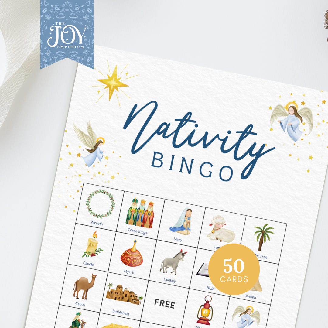 Nativity Bingo Game | 50 Printable Cards | Christmas Nativity Cards ...