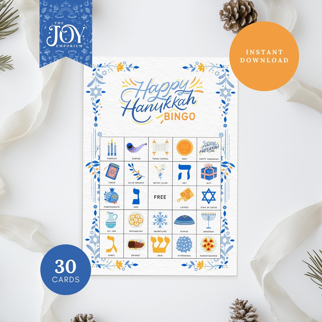 30 Bingo Cards, Hanukkah Printable Bingo Game for Family Fun, Kids ...
