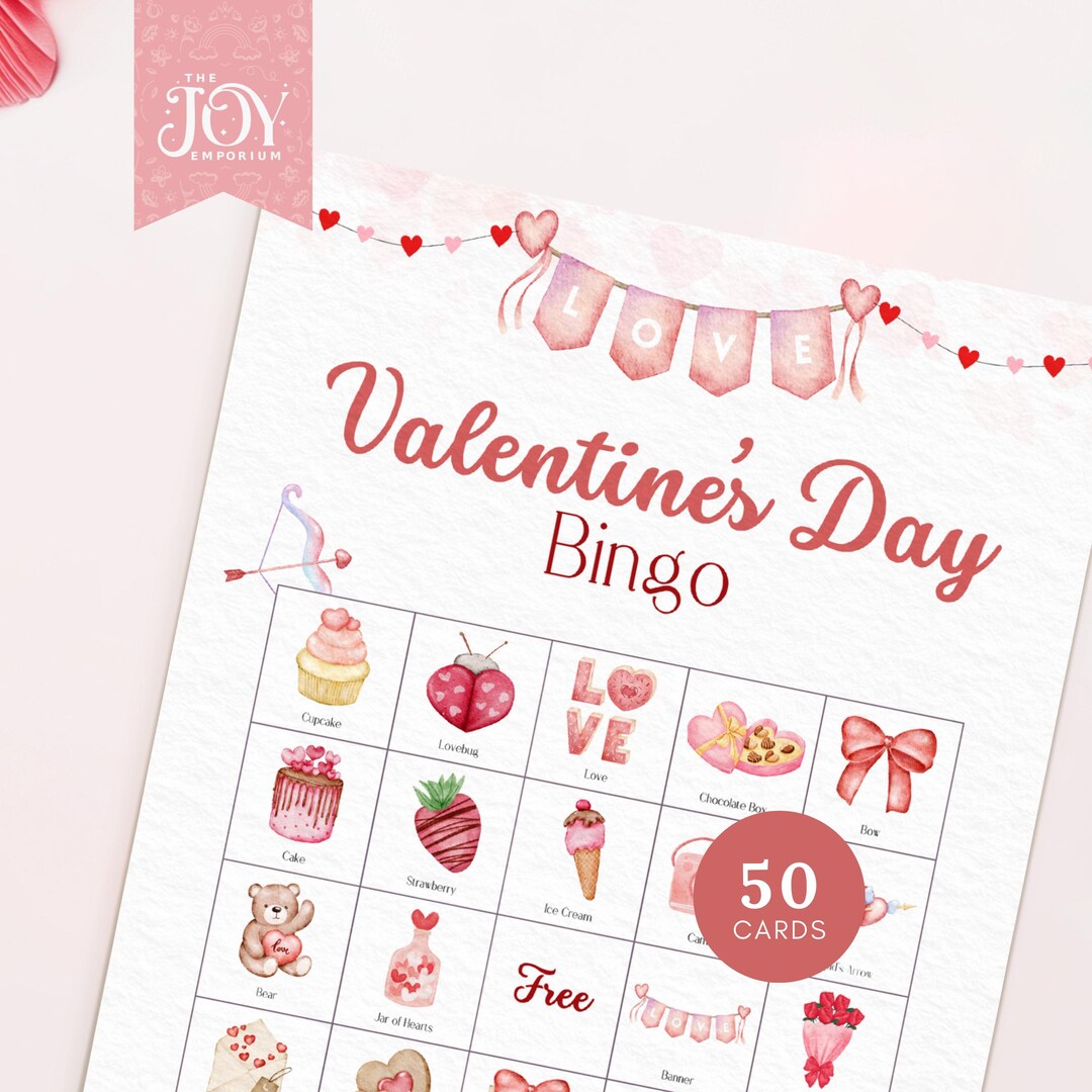 50 Valentine's Bingo Cards | Valentine's Day Bingo Cards Printable ...