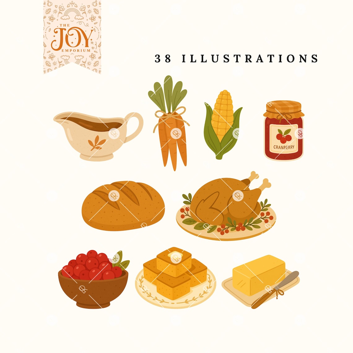 Thanksgiving Feast Clipart, Autumn Dinner Illustrations, Digital ...