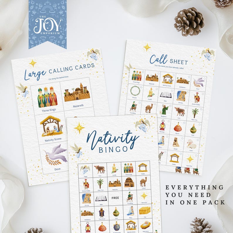 Nativity Bingo Game | 50 Printable Cards | Christmas Nativity Cards ...