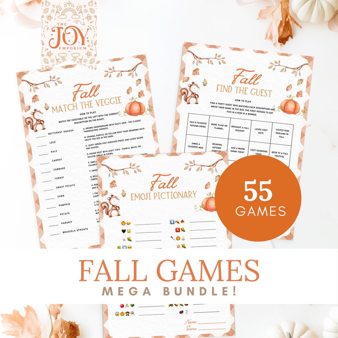 Fall Game Bundle: 55 Autumn Printable Games for Family Fun (PDF ...