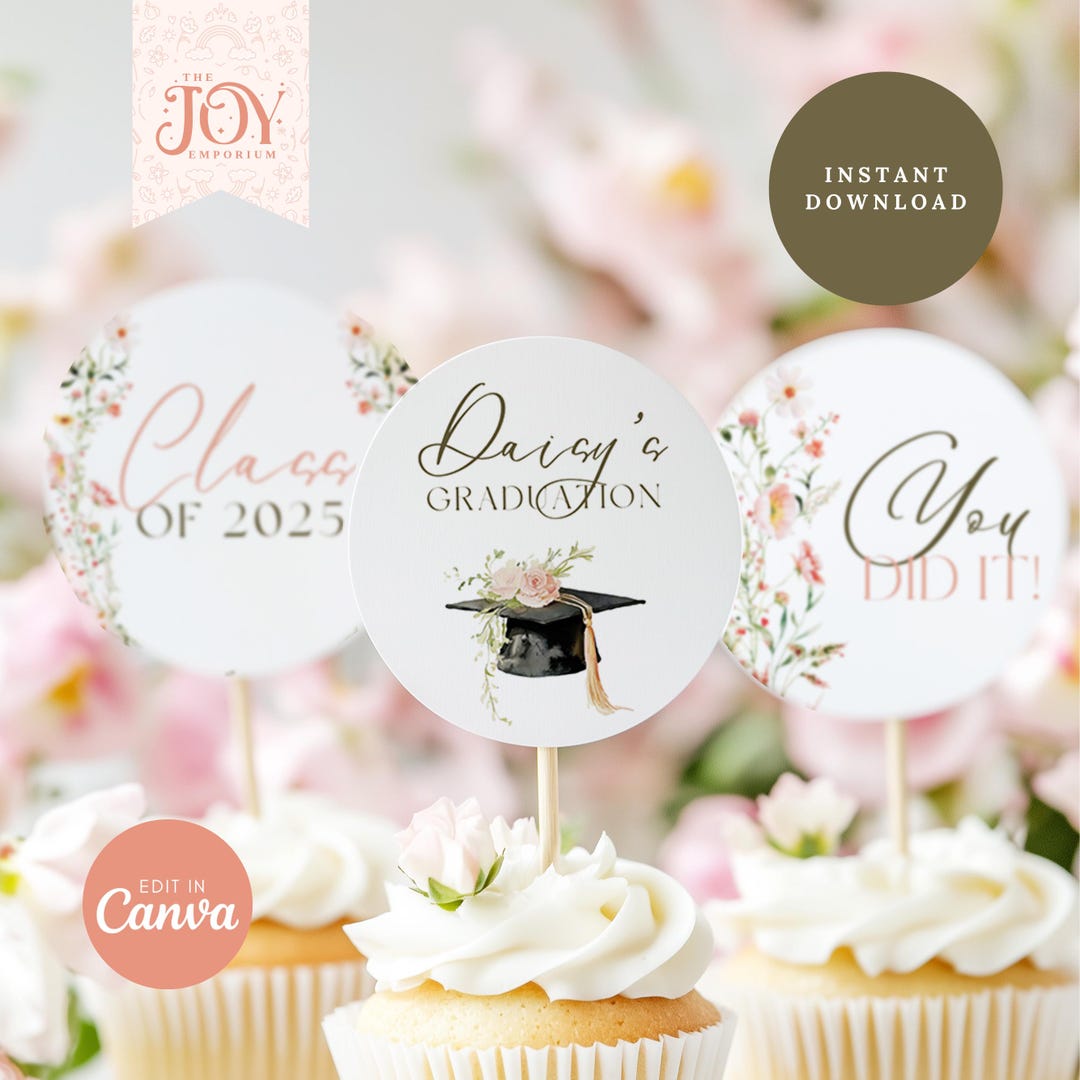 Wildflower Graduation Cupcake Toppers: Class of 2025 (digital Download ...