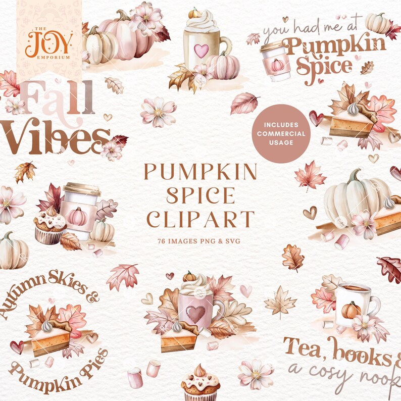 Cute Pumpkin Spice Clip Art | Autumn Clip Art | Watercolour Fall ...