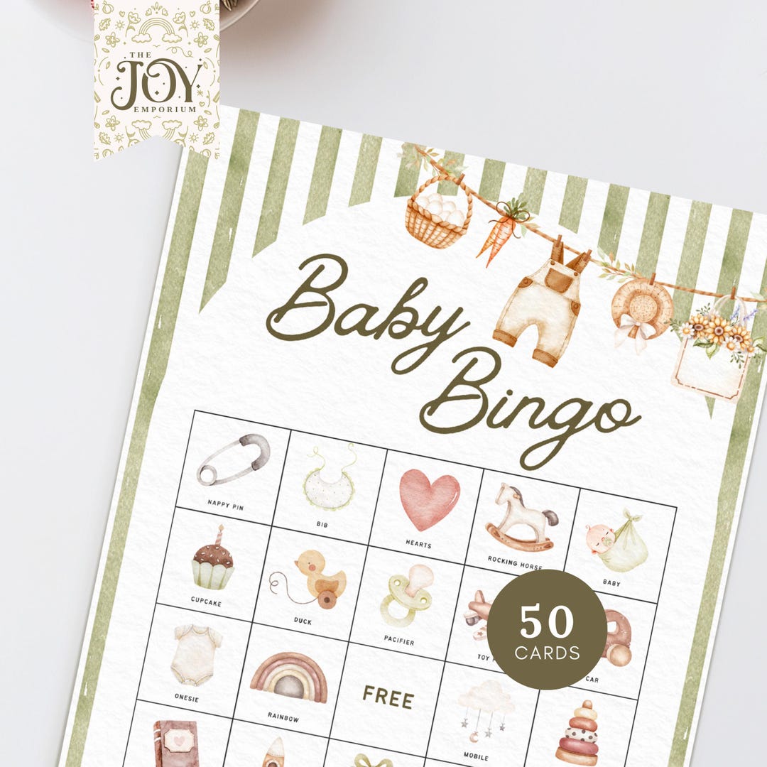 Locally Grown Baby Shower Bingo Game: 50 Printable Cards (instant ...