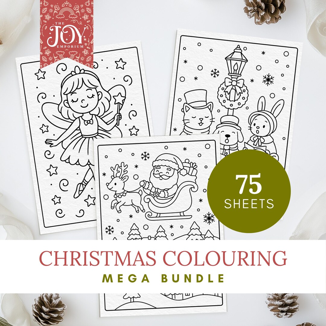 75 Christmas Coloring Sheets, Printable Kids Activity, Holiday Coloring ...