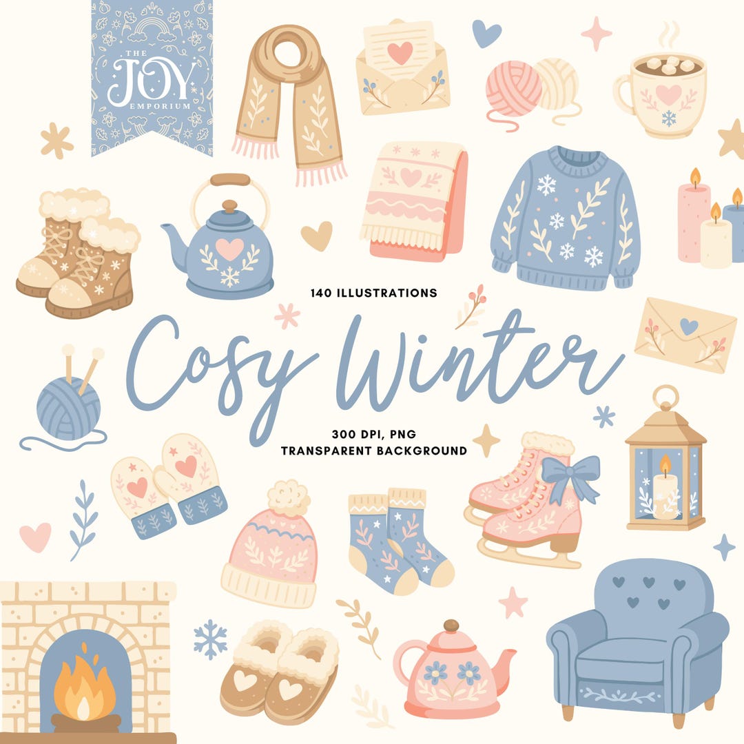 Cosy Winter Clipart, Digital Download PNG, Christmas Graphics, Seasonal ...