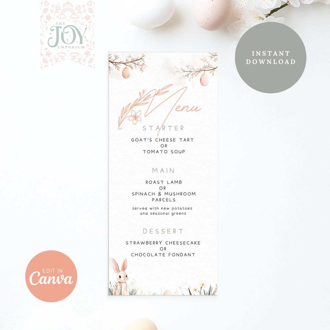Easter Brunch Menu | Watercolor Bunny Menu | Printable Easter Menu ...