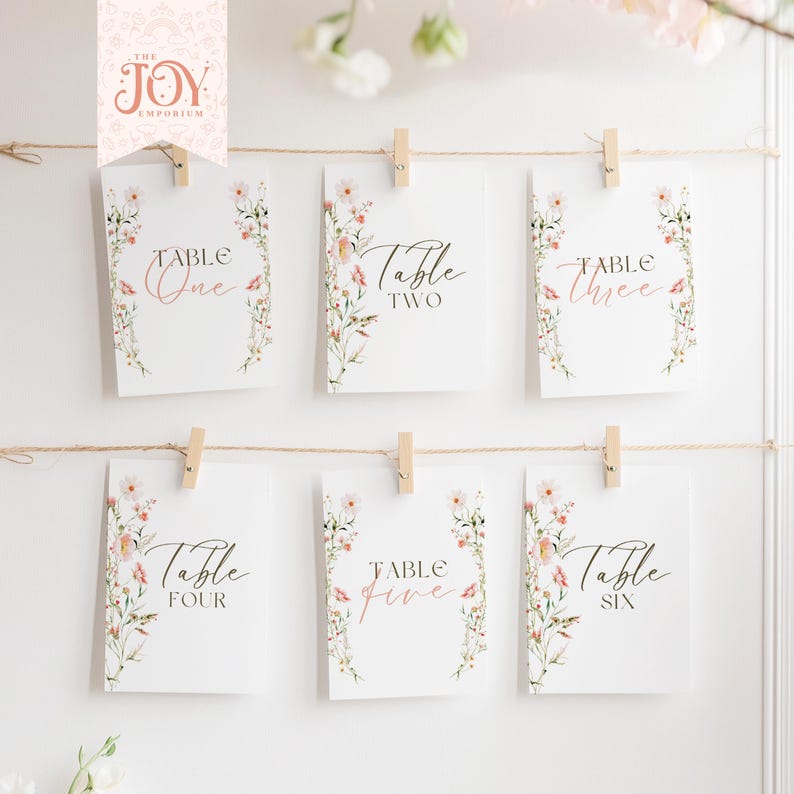 Wildflower Wedding Table Numbers: Editable Floral Template (digital ...
