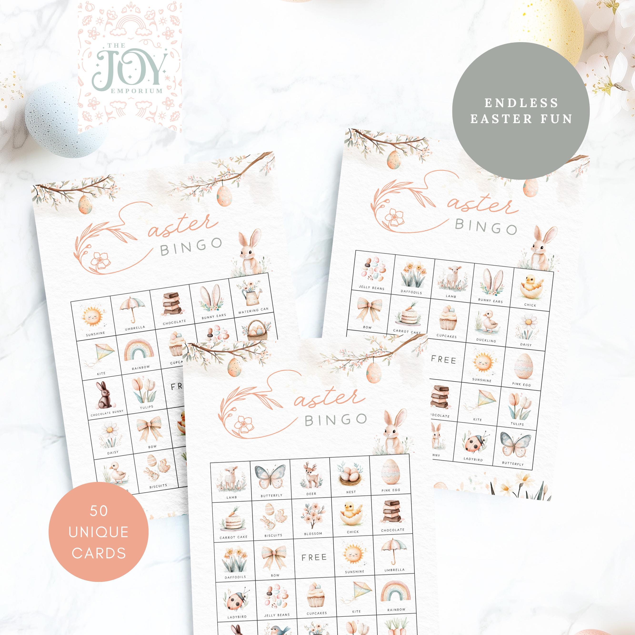 50 Easter Bingo Cards | Printable Easter Activity | Kids Party Game ...