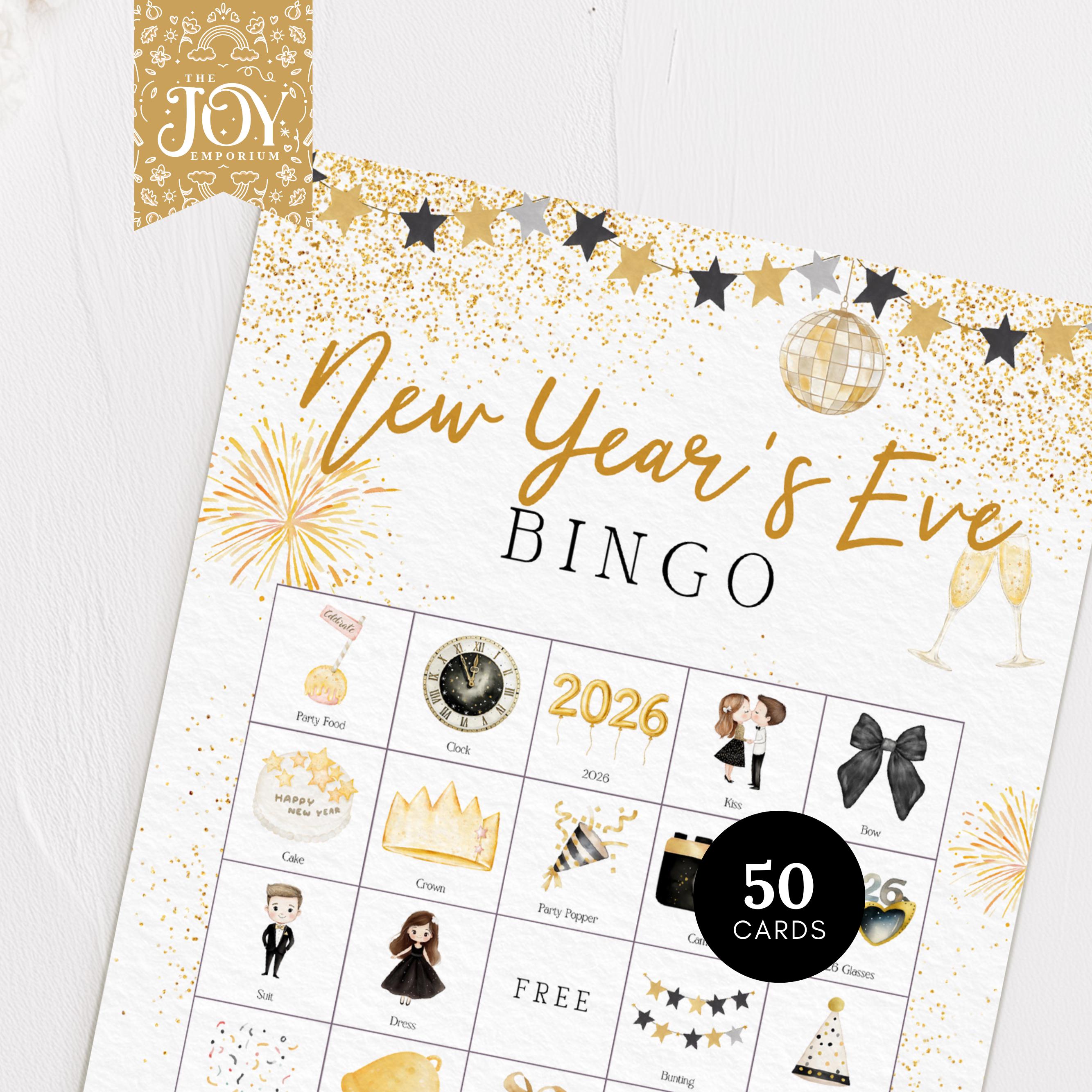 50 New Years Bingo Cards, Fun Printable Game for New Year Party ...