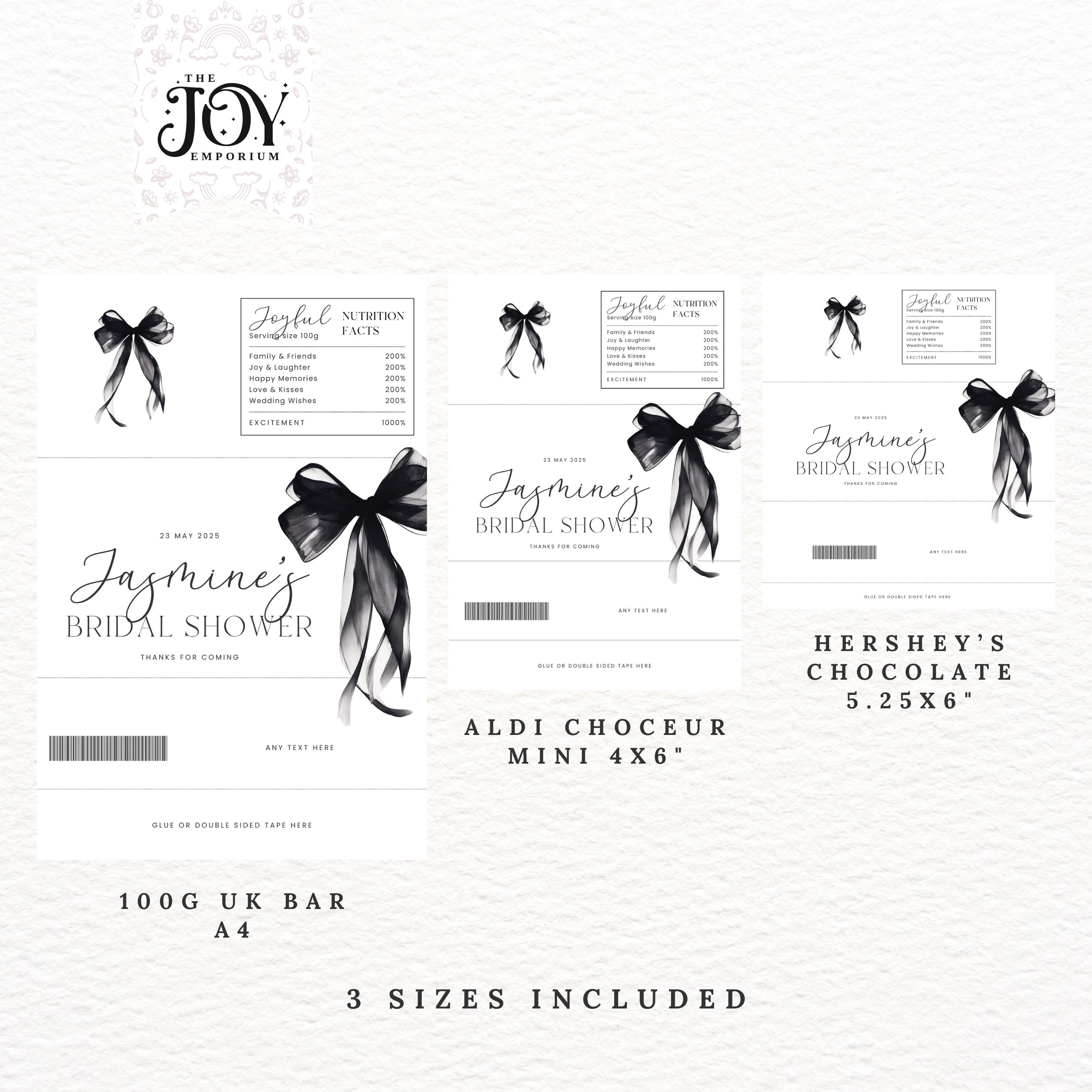 Black Bow Chocolate Wrapper | Editable Candy Bar Wrapper for Parties ...