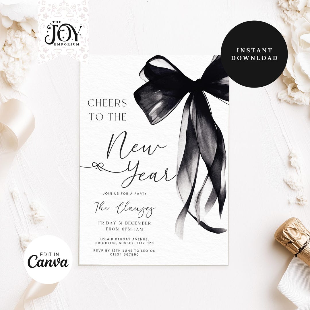 Editable New Year Party Invite | 2025 NYE Invitation | Elegant Black ...