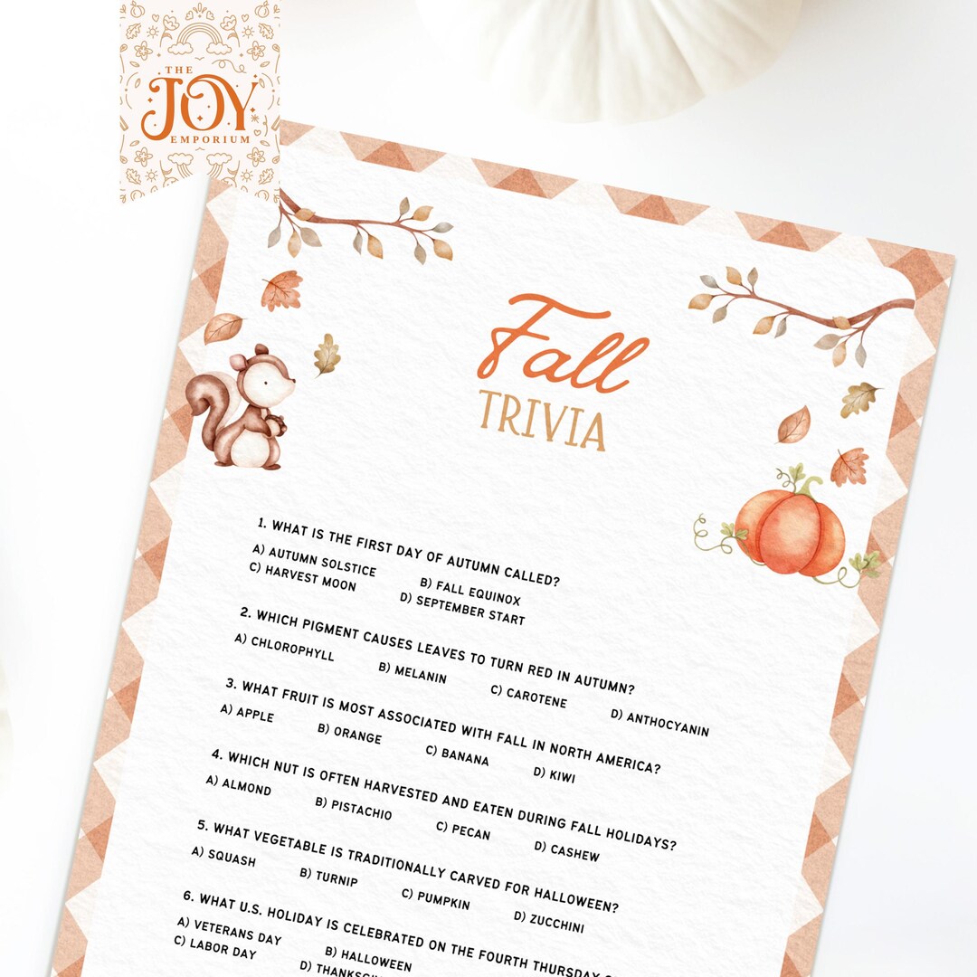 Fall Trivia Game: Thanksgiving & Autumn Party (digital Download) - Etsy