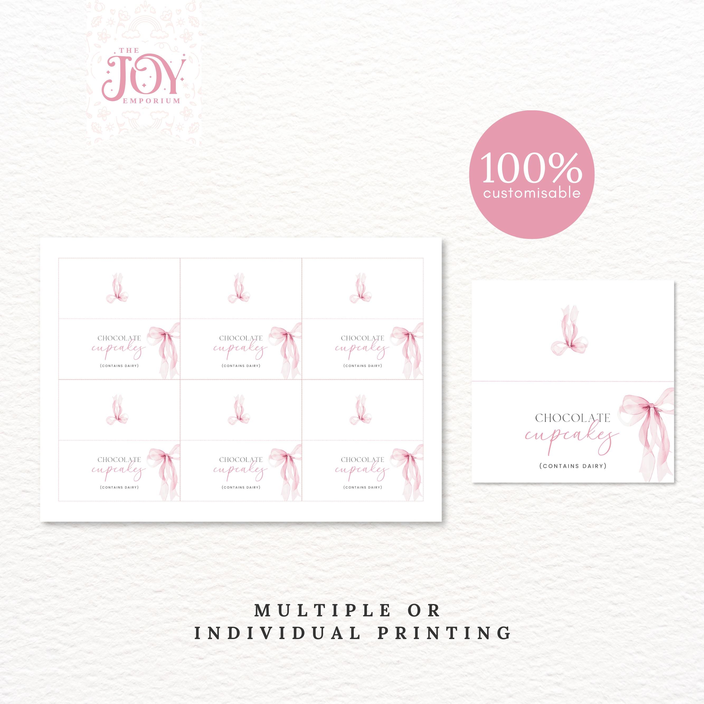 Pink Bow Food Labels | Editable Template for Baby Showers | Custom Food ...