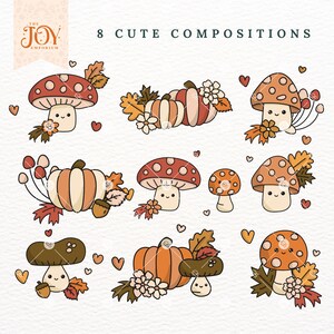 Cute Mushroom Clip Art | Autumn Clip Art | Seamless Pattern | Fall ...