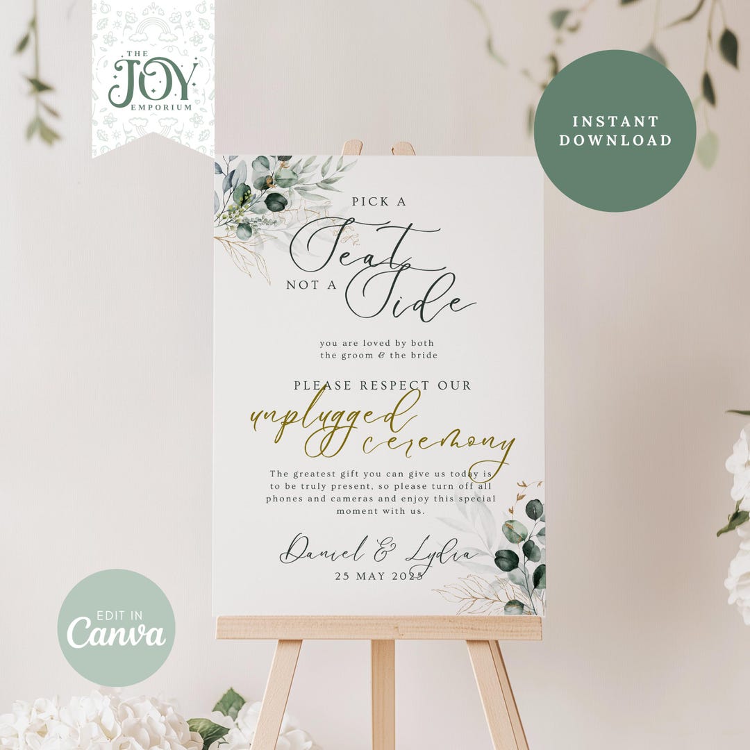 Pick a Seat Not a Side Unplugged Ceremony Sign | Wedding Welcome Sign ...