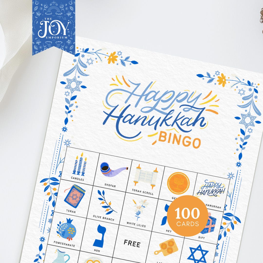 Hanukkah 100 Card Bingo Game, Printable Game for Family Fun, Kids ...