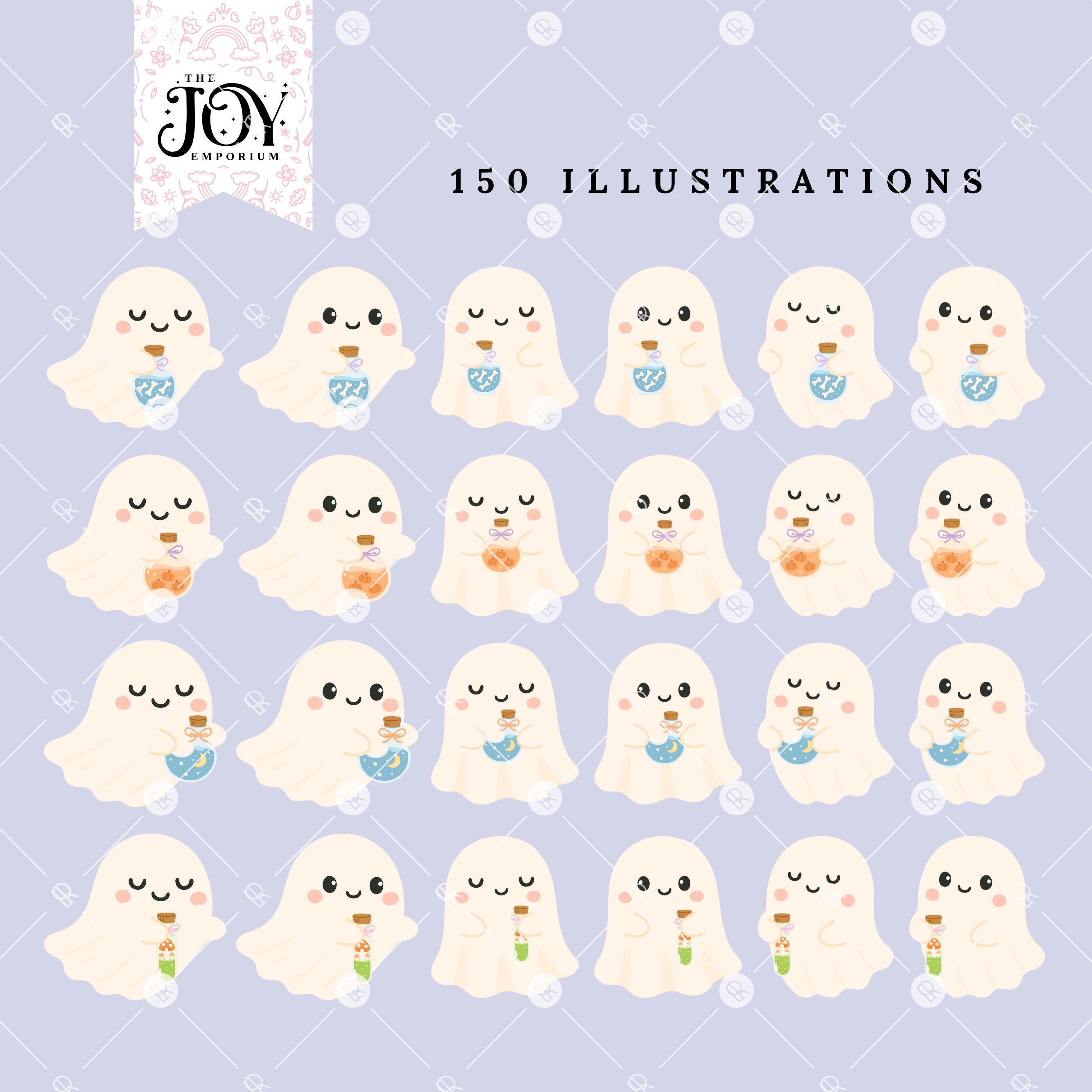 Ghost Kawaii Clipart Bundle – Cute Halloween PNG Designs for ...