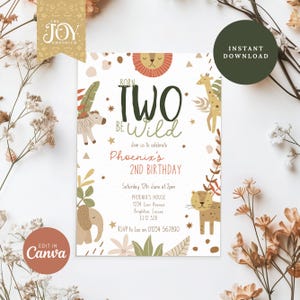 Two Wild Invitation | Safari 2nd Birthday Invite | Safari Animals ...