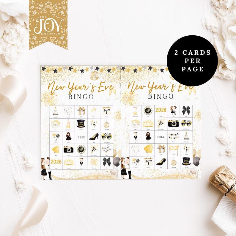 50 New Years Bingo Cards, Fun Printable Game for New Year Party ...