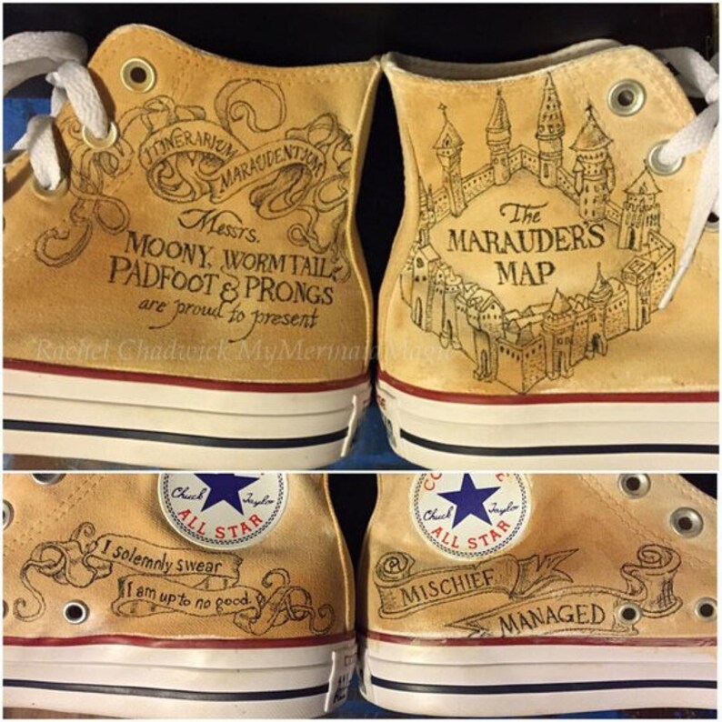 Hand Drawn Marauders Map Inspired Toms Vans Converse Shoes Harry Potter ...