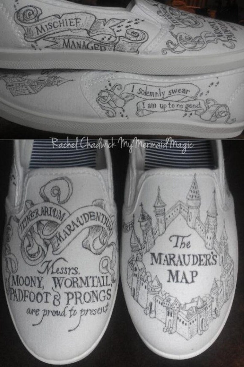 Hand Drawn Marauders Map Inspired Toms Vans Converse Shoes Harry Potter ...